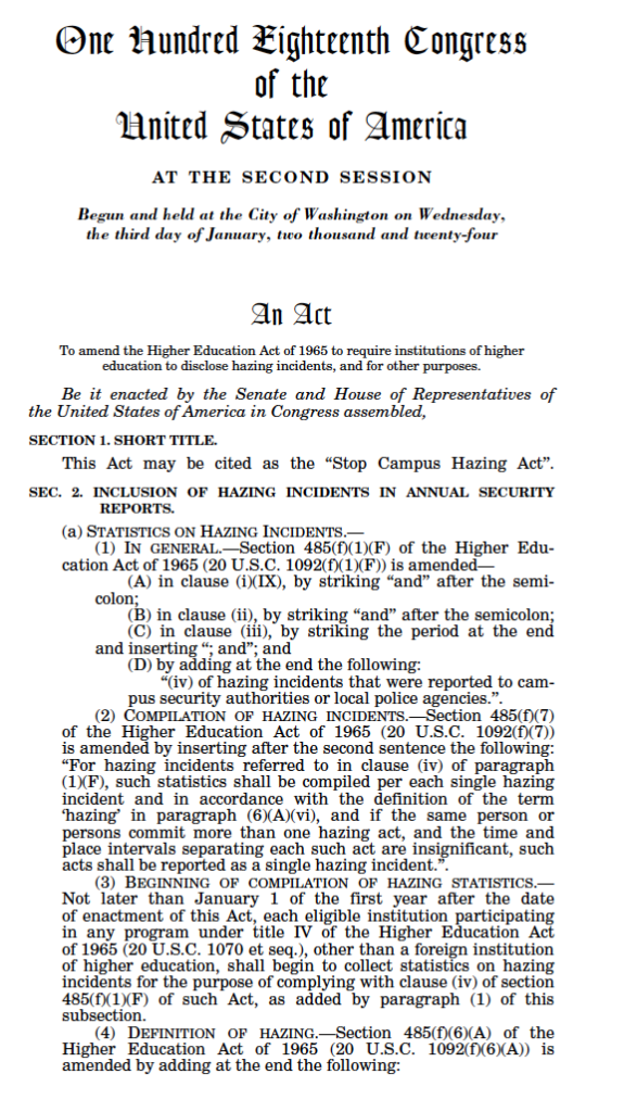 Federal Anti-Hazing Law: The Stop Campus Hazing Act | Hazing Prevention ...